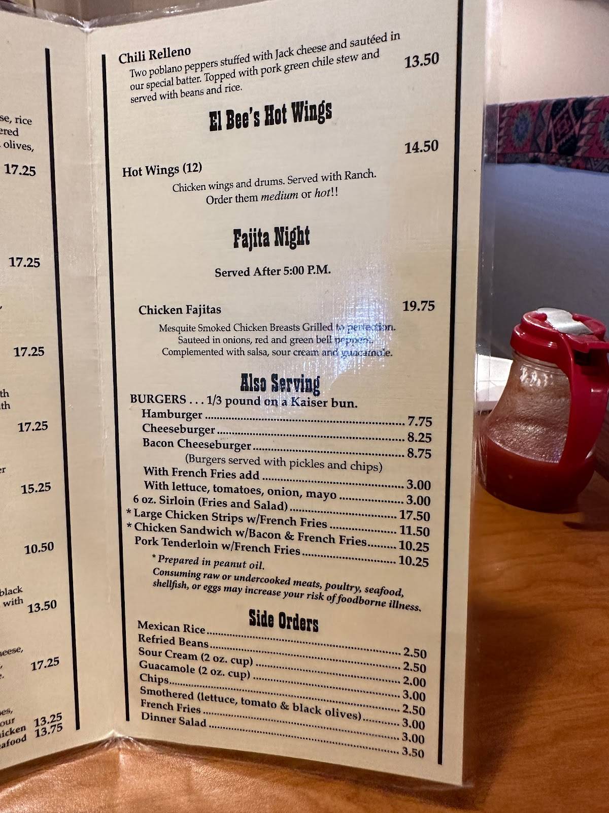 Menu at El' Bee's restaurant, Omaha, S 144th St