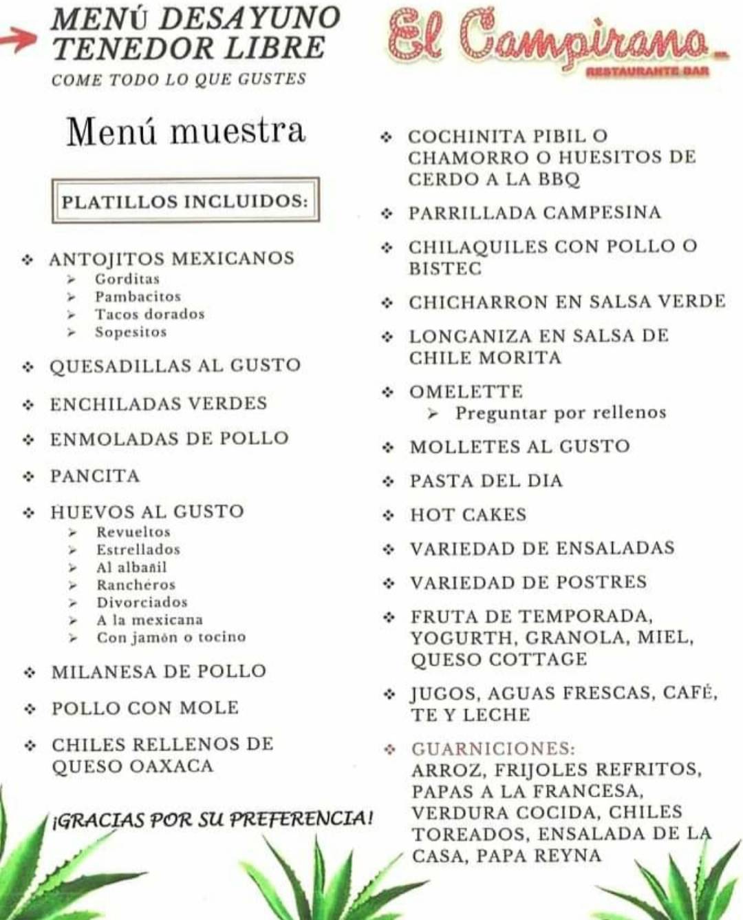 Carta del restaurante El Campirano Roma, Ciudad del México, Av. Álvaro ...
