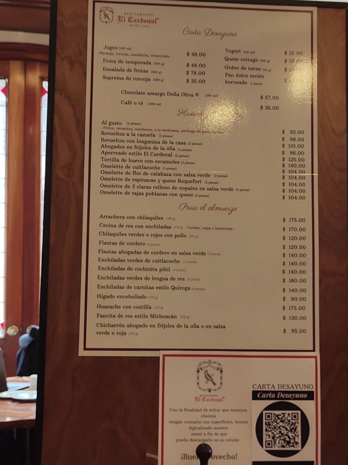 Carta de Restaurante El Cardenal, Ciudad de México, Palma #23 Centro ...