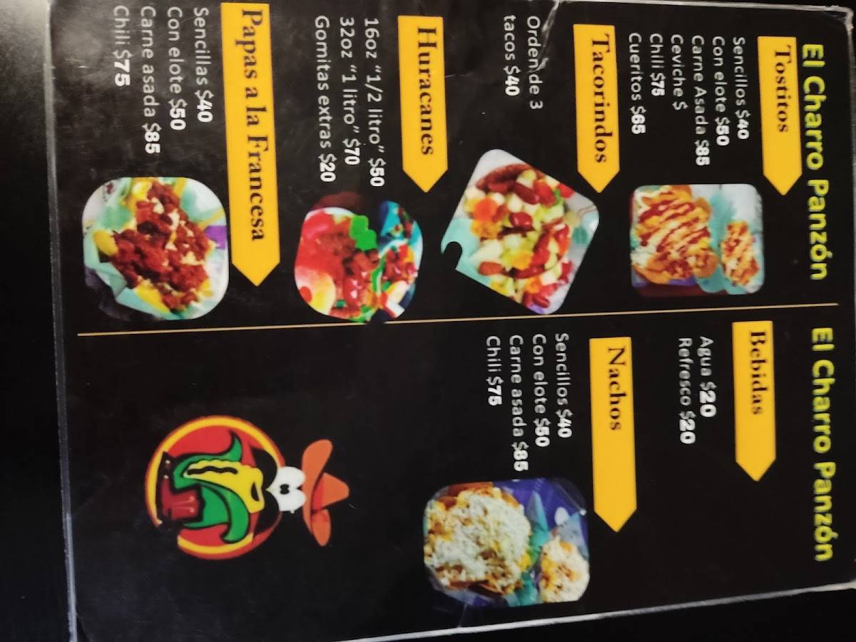 Menu at El Charro Panzon Elotes Union restaurant, San Nicolás de los Garza