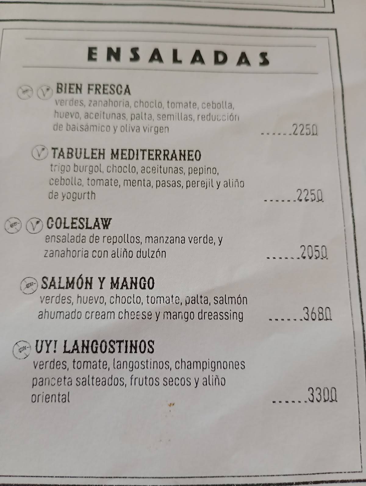 Carta del restaurante El Chiri del Villa Kreplaj, Buenos Aires