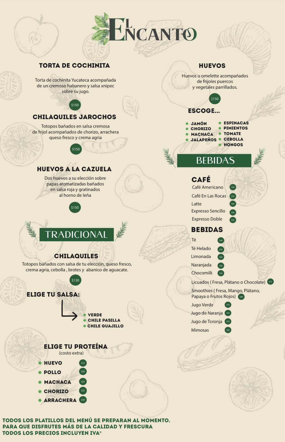 Carta de El Encanto Restaurante, La Paz