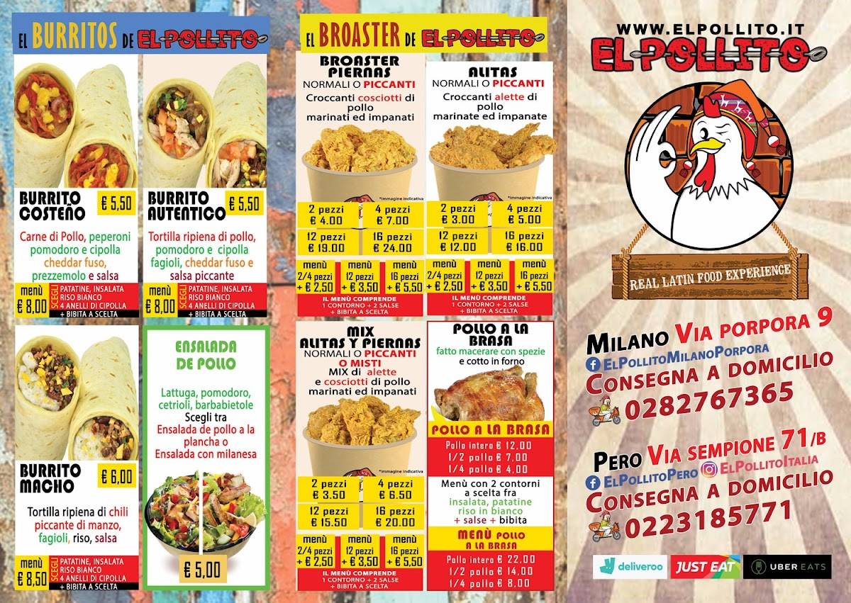 Carta del restaurante El Pollito, Milan