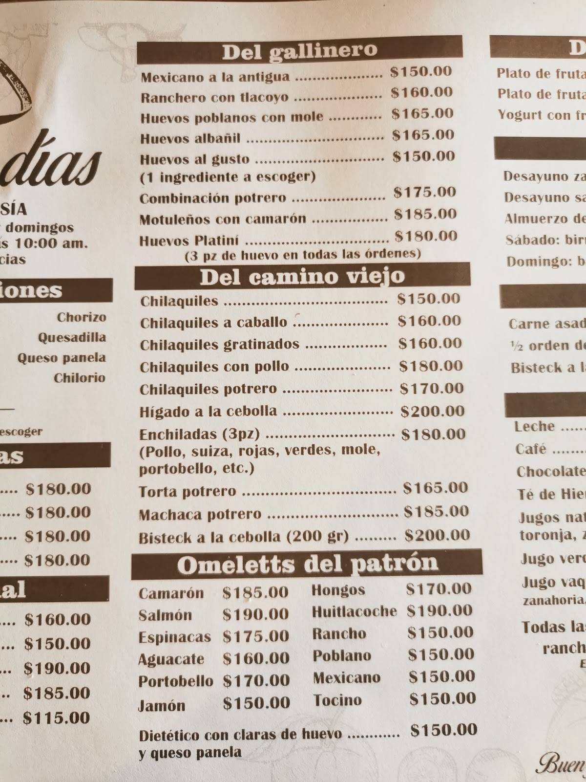 Carta del restaurante El Potrero Carnes, Tijuana