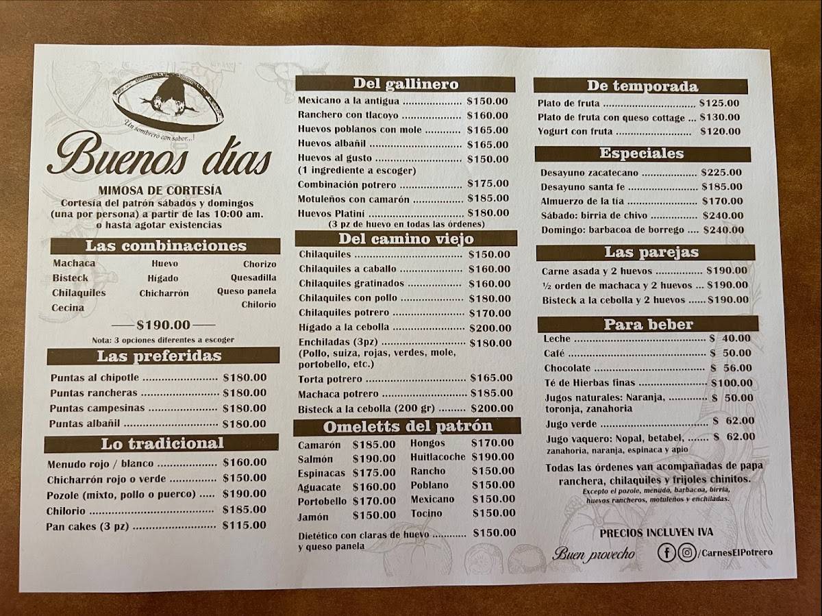 Carta del restaurante El Potrero Carnes, Tijuana