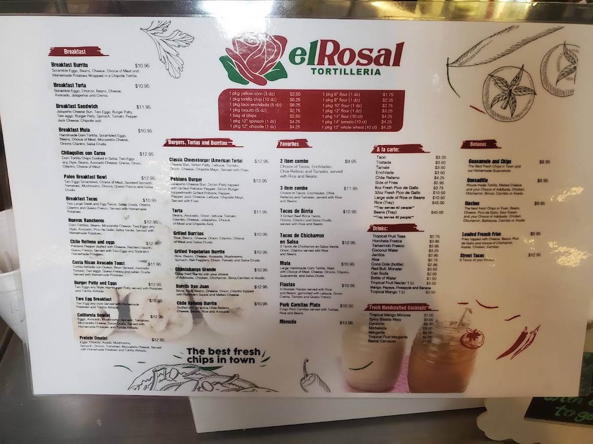 Menu at El Rosal Tortilla Factory restaurant, Sparks