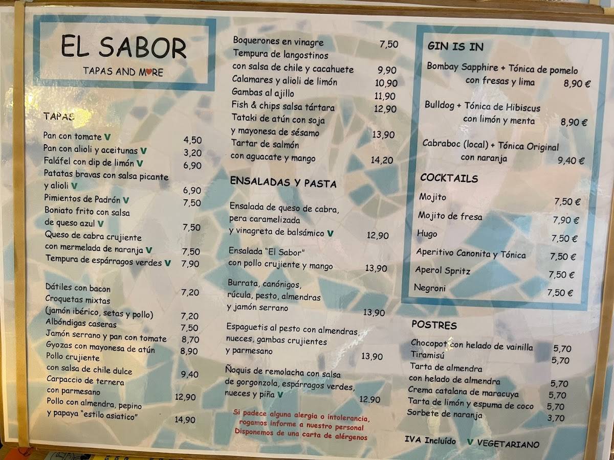 Menu at El Sabor pub & bar, Port de Sóller