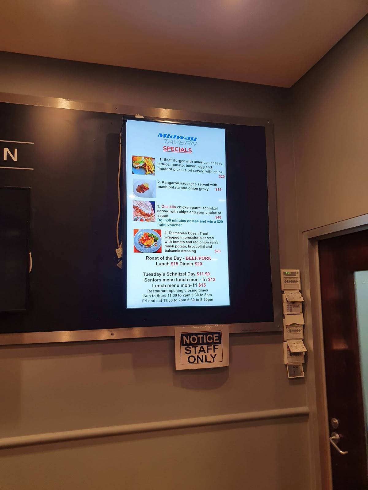 Menu at Midway Tavern restaurant, Elizabeth Downs