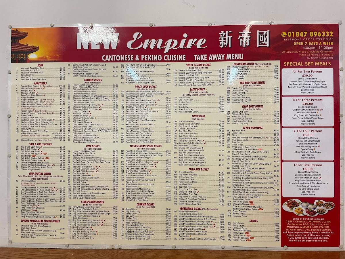 Menu at Empire Chinese Take Away fast food, Thurso