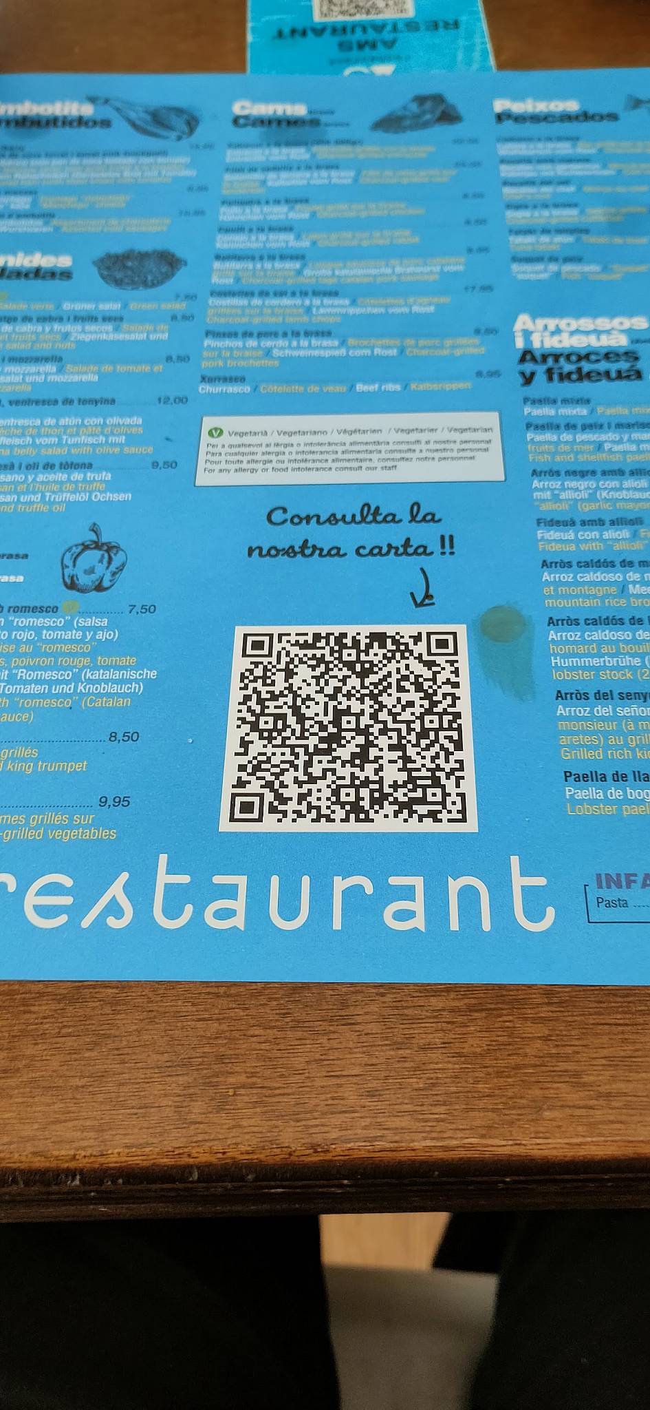 Menu at Ams Restaurant, Empuriabrava
