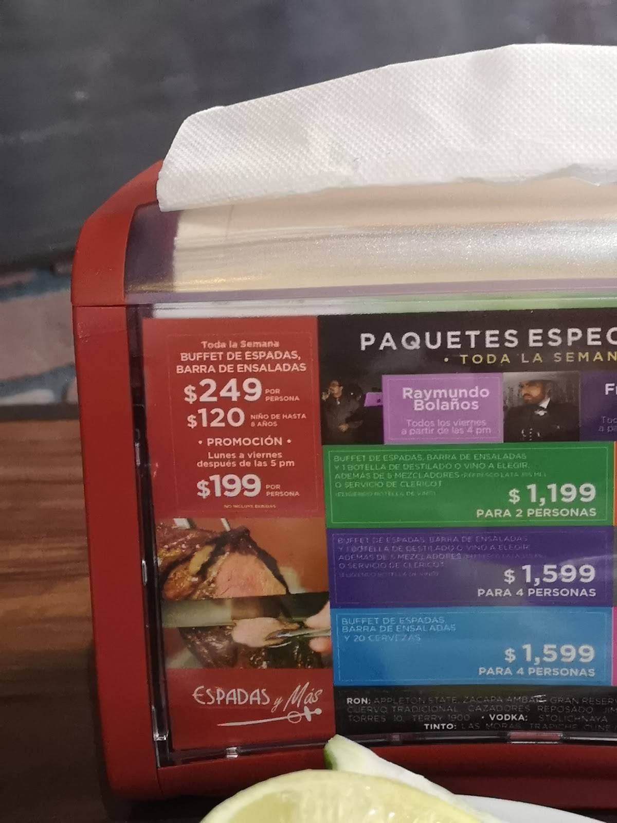 Carta del restaurante Espadas y Mas, Ciudad del México, Canal del ...