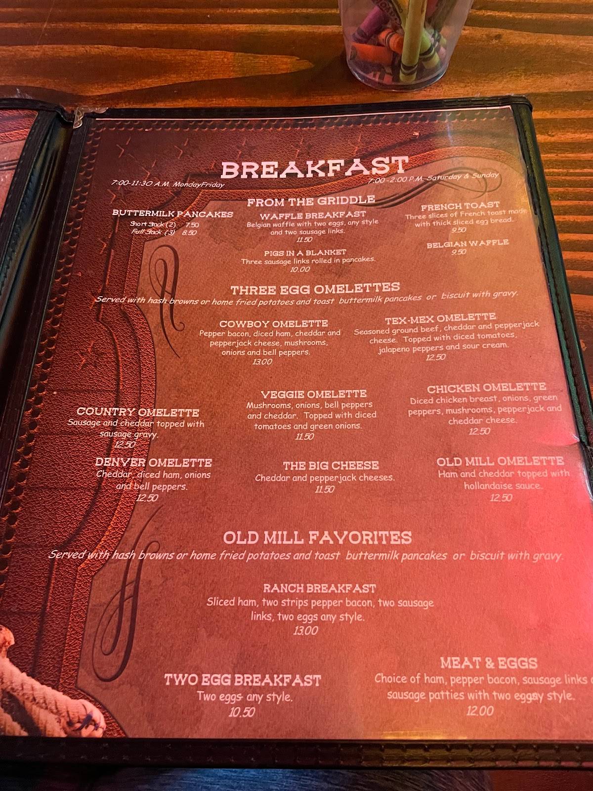 Menu at The Old Mill Saloon pub & bar, Estacada