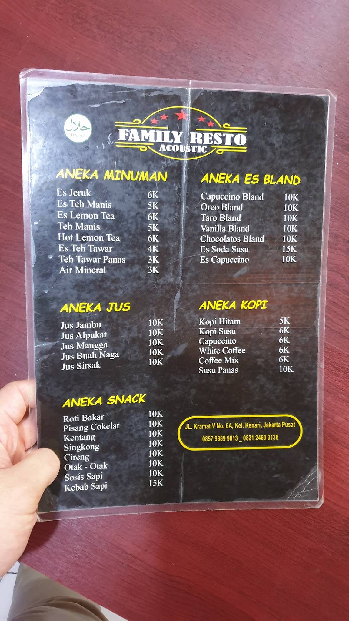 Menu at FAMILY RESTO restaurant, Central Jakarta