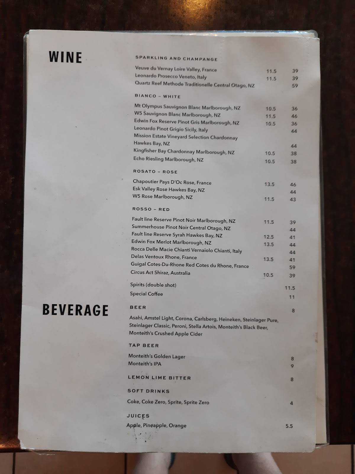 Menu at Faridas restaurant, Orewa