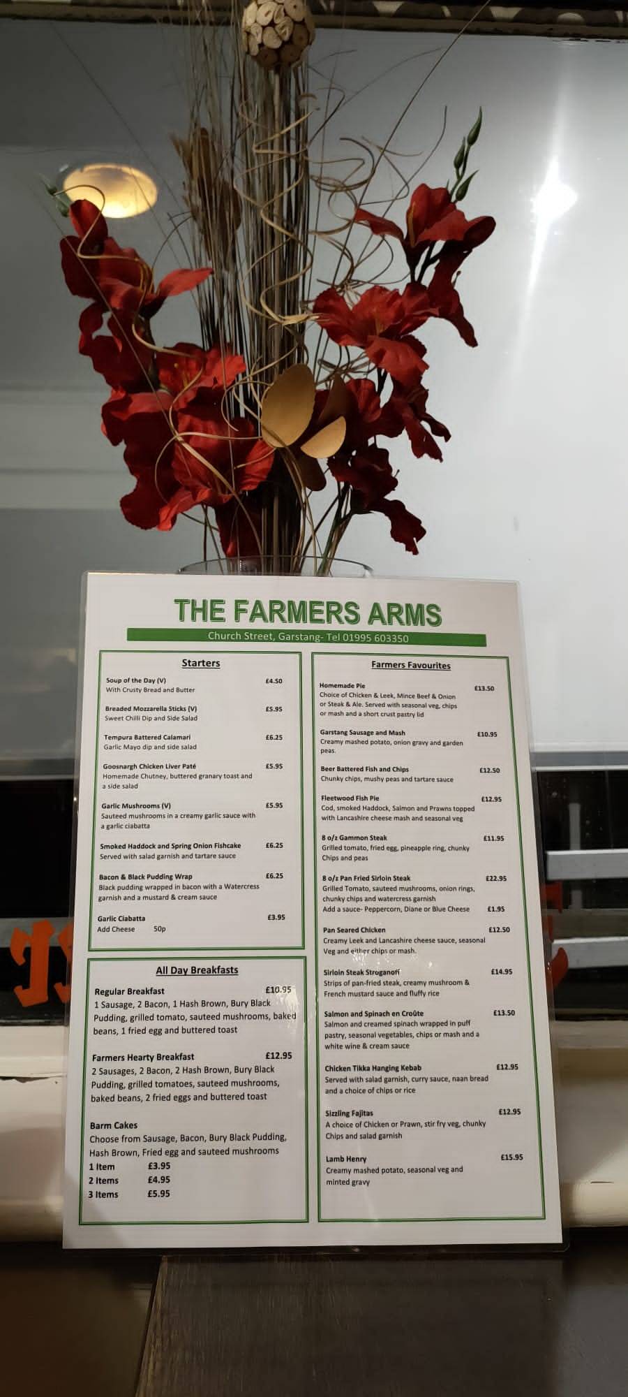 Menu at Farmers Arms pub & bar, Garstang