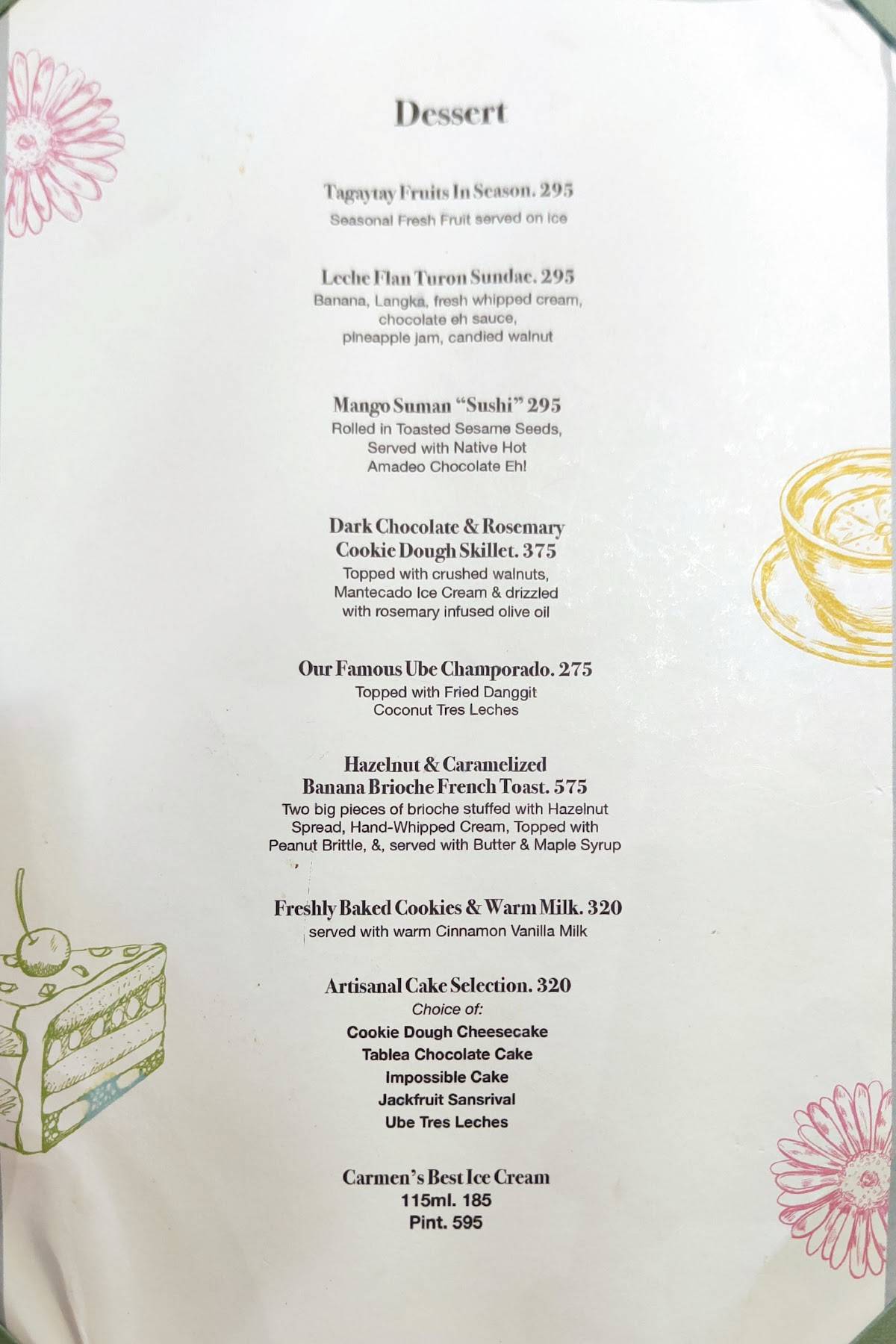 Menu at Farmer’s Table Tagaytay restaurant, Tagaytay