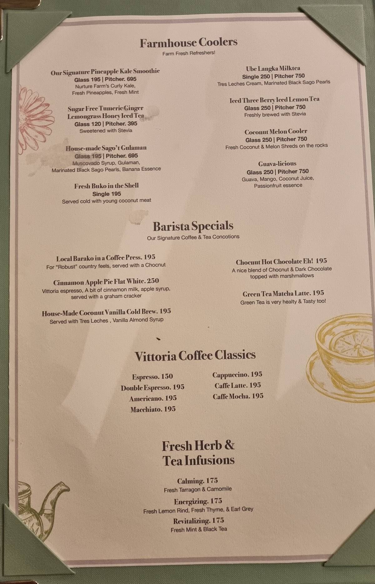 Menu at Farmer’s Table Tagaytay restaurant, Tagaytay