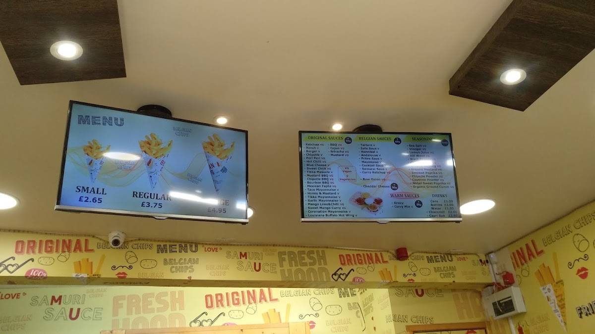 Menu at Belgian Chips fast food, Brighton, 3 St James's St