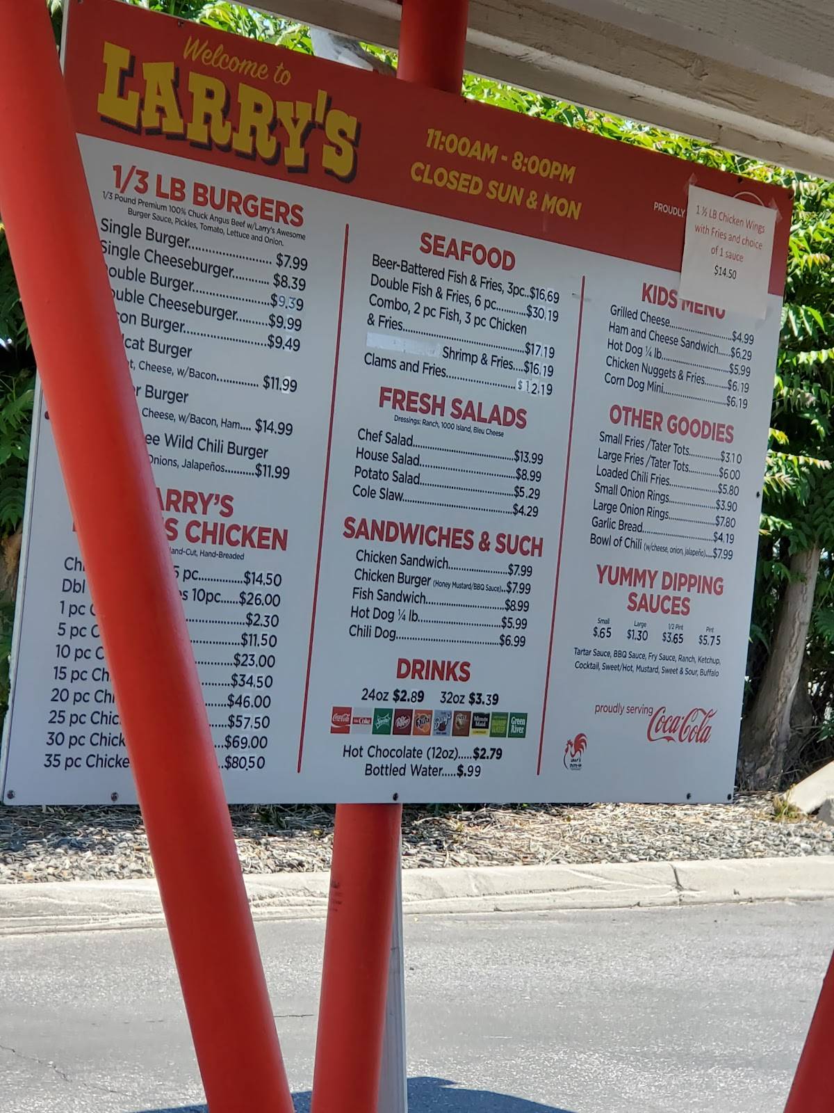 Menu at Larry's Drive In fast food, East Wenatchee