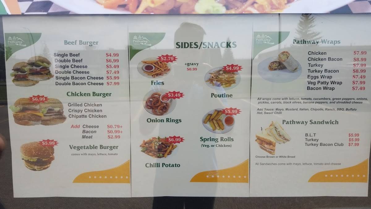 Menu au PATHWAY BURGERS & MOMOS fast food, Calgary