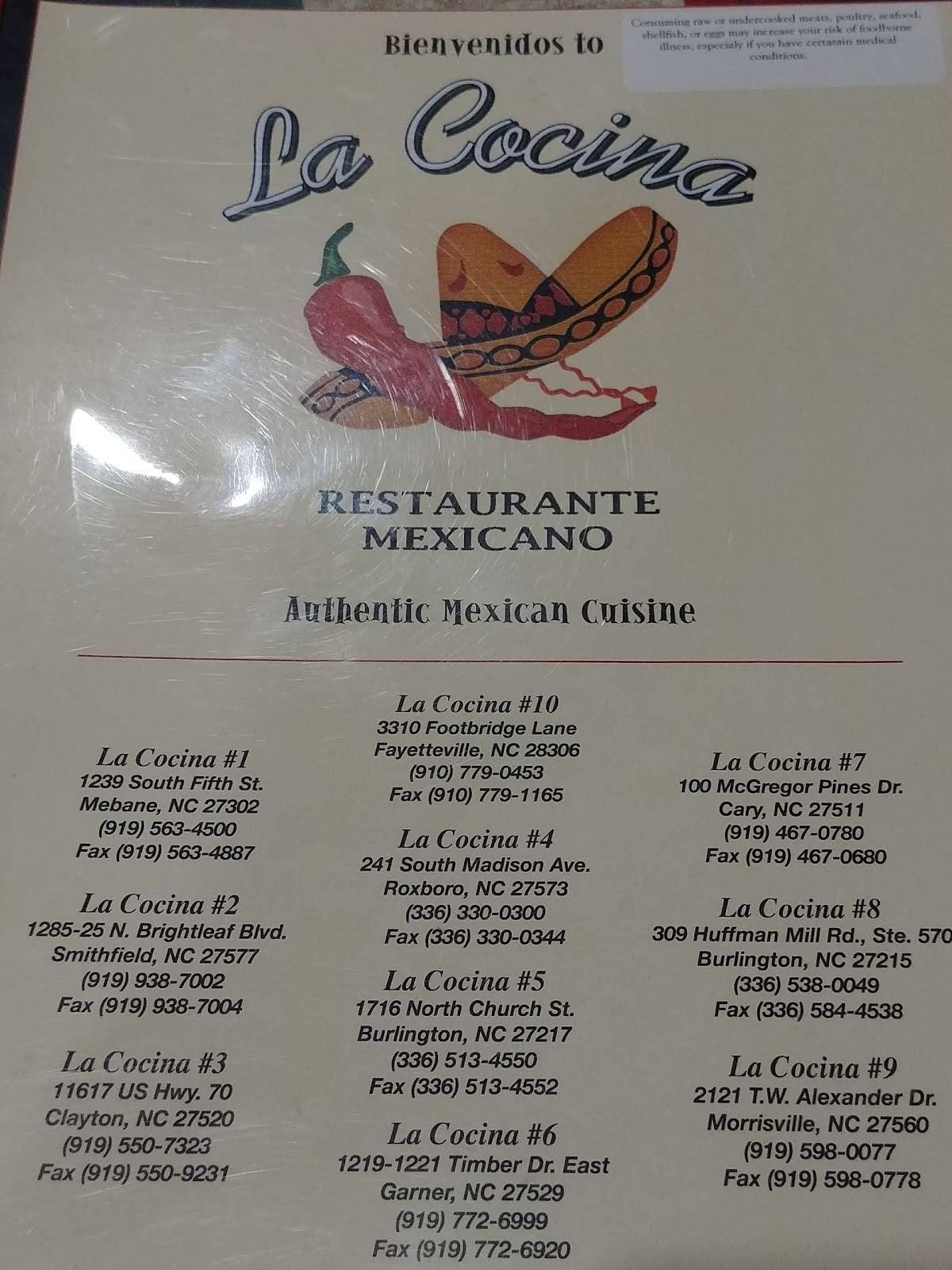 Menu at La Cocina Mexican Restaurant, Hope Mills, Footbridge Ln