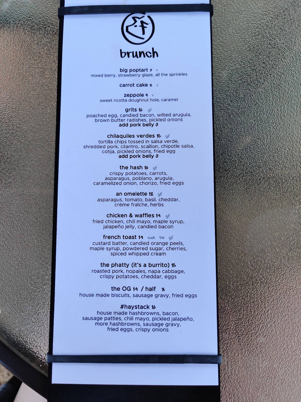 Menu at Feast Food Company restaurant, Redmond