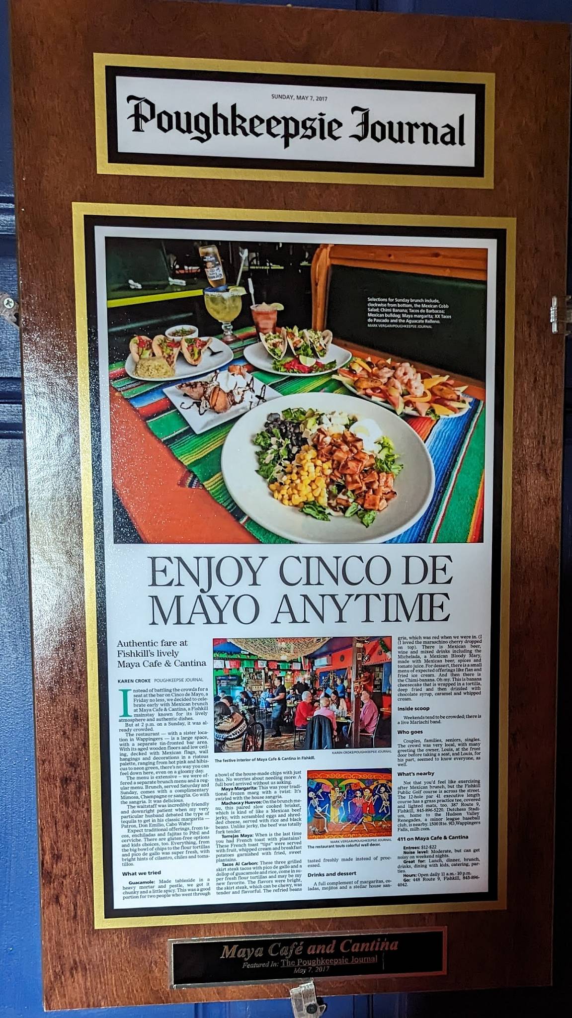Menu at Maya Cafe, Fishkill