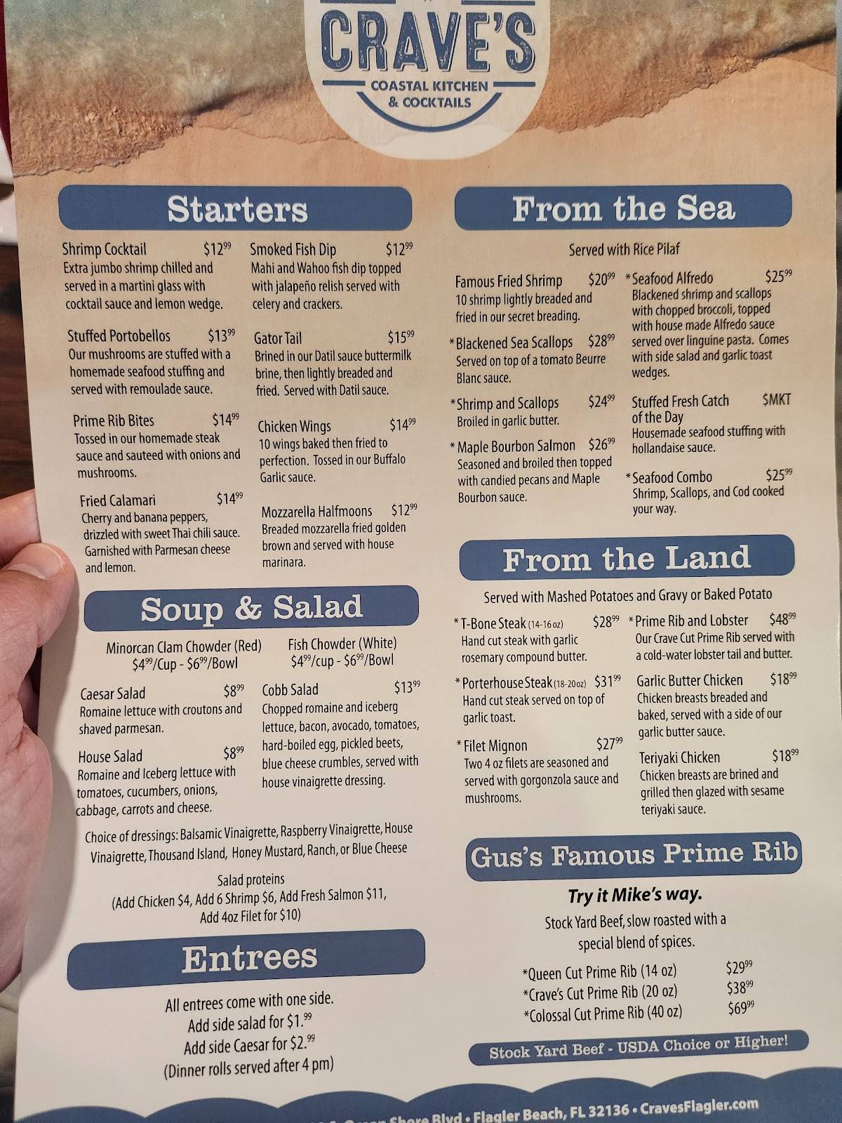 Menu at Crave's Coastal Kitchen & Cocktails pub & bar, Flagler Beach