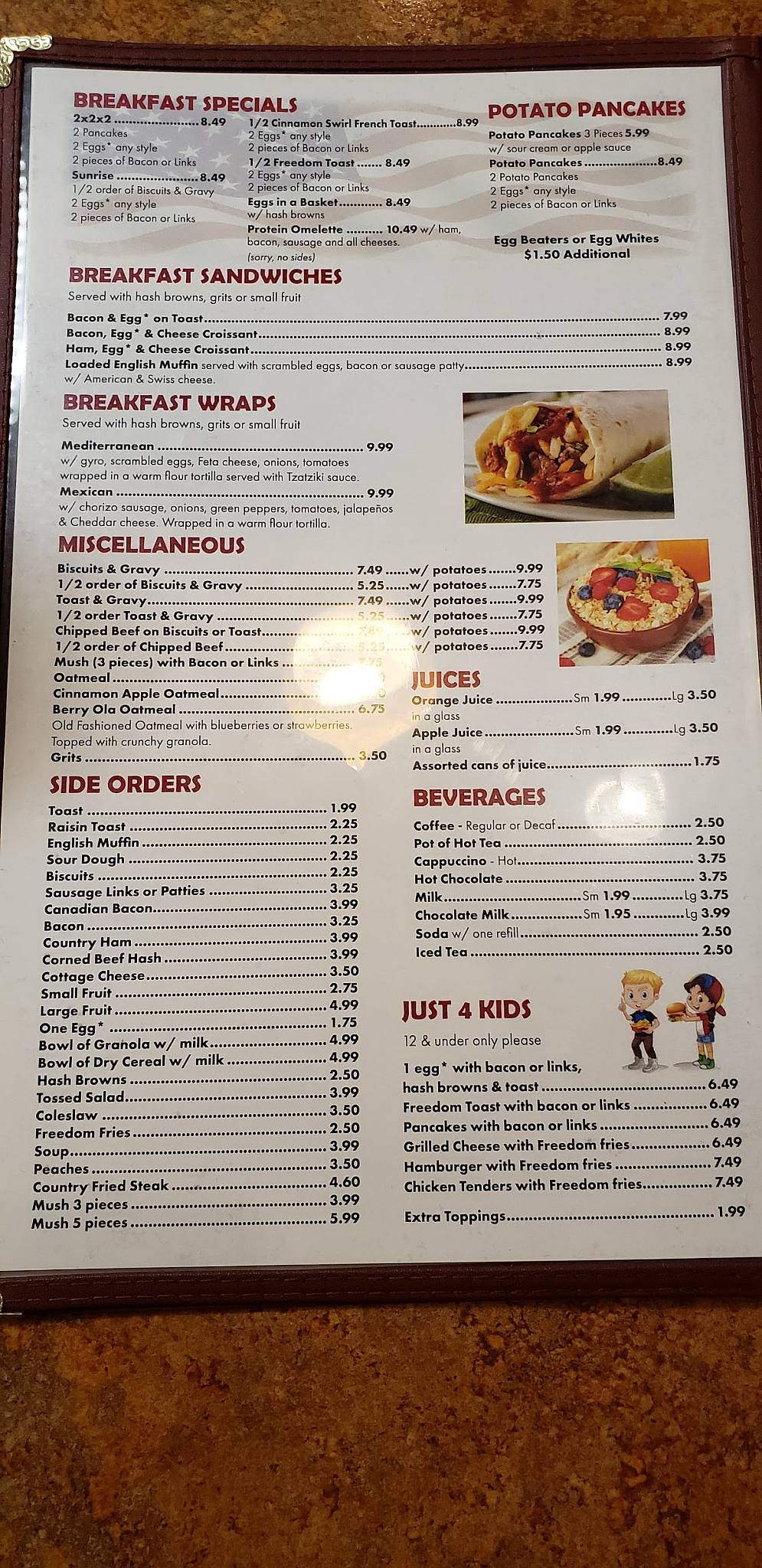 Menu at Flap-Jack's Pancake House restaurant, Bargersville