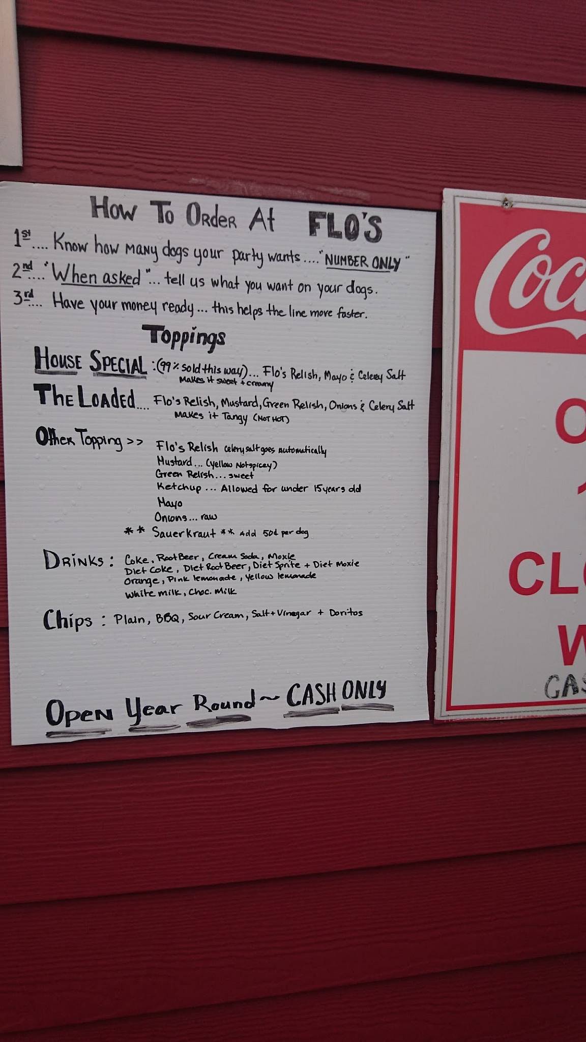 Menu at Flo's Hot Dogs restaurant, York