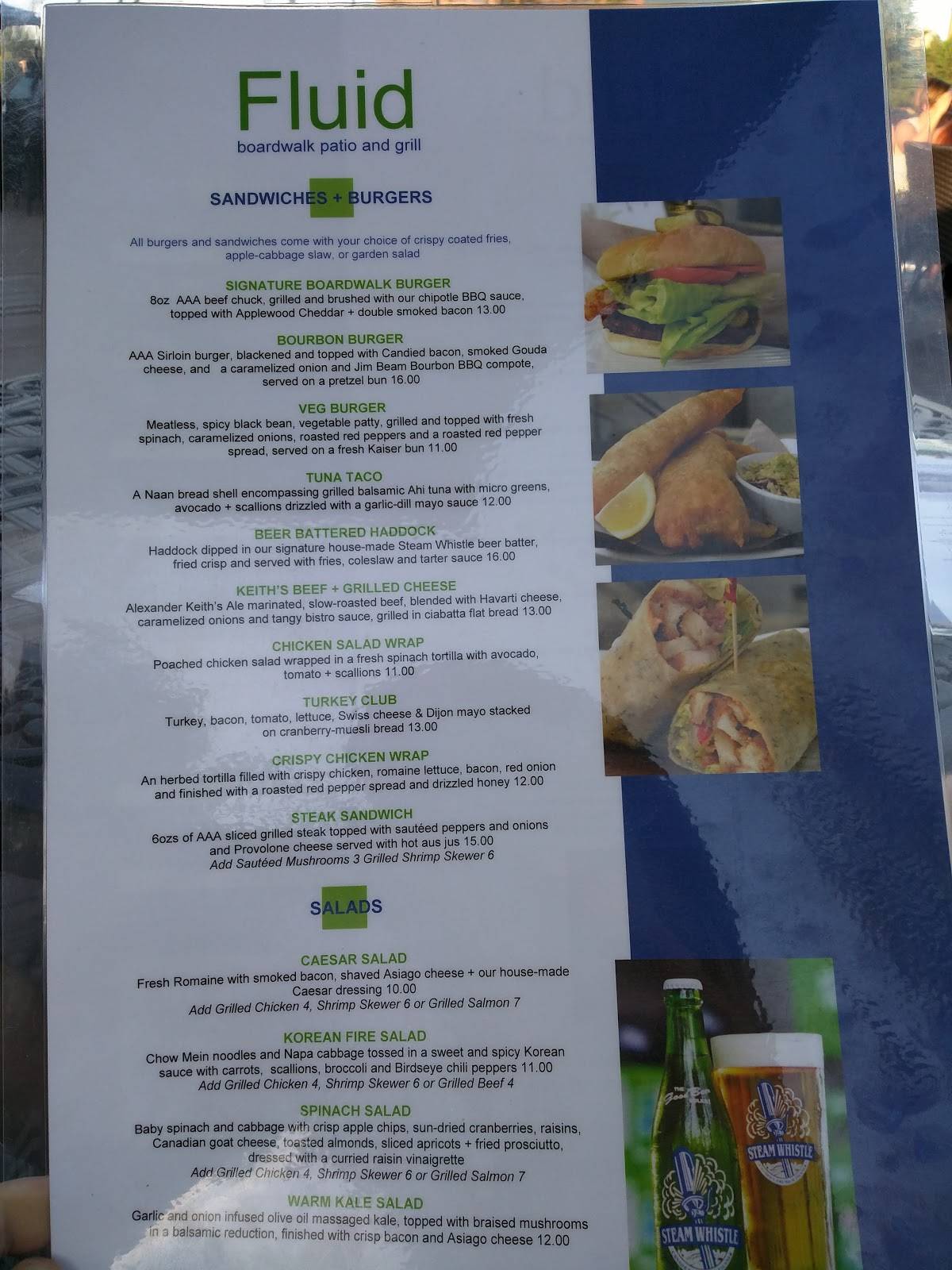 Menu at Fluid Boardwalk Patio and Grill pub & bar, Sault Ste. Marie ...