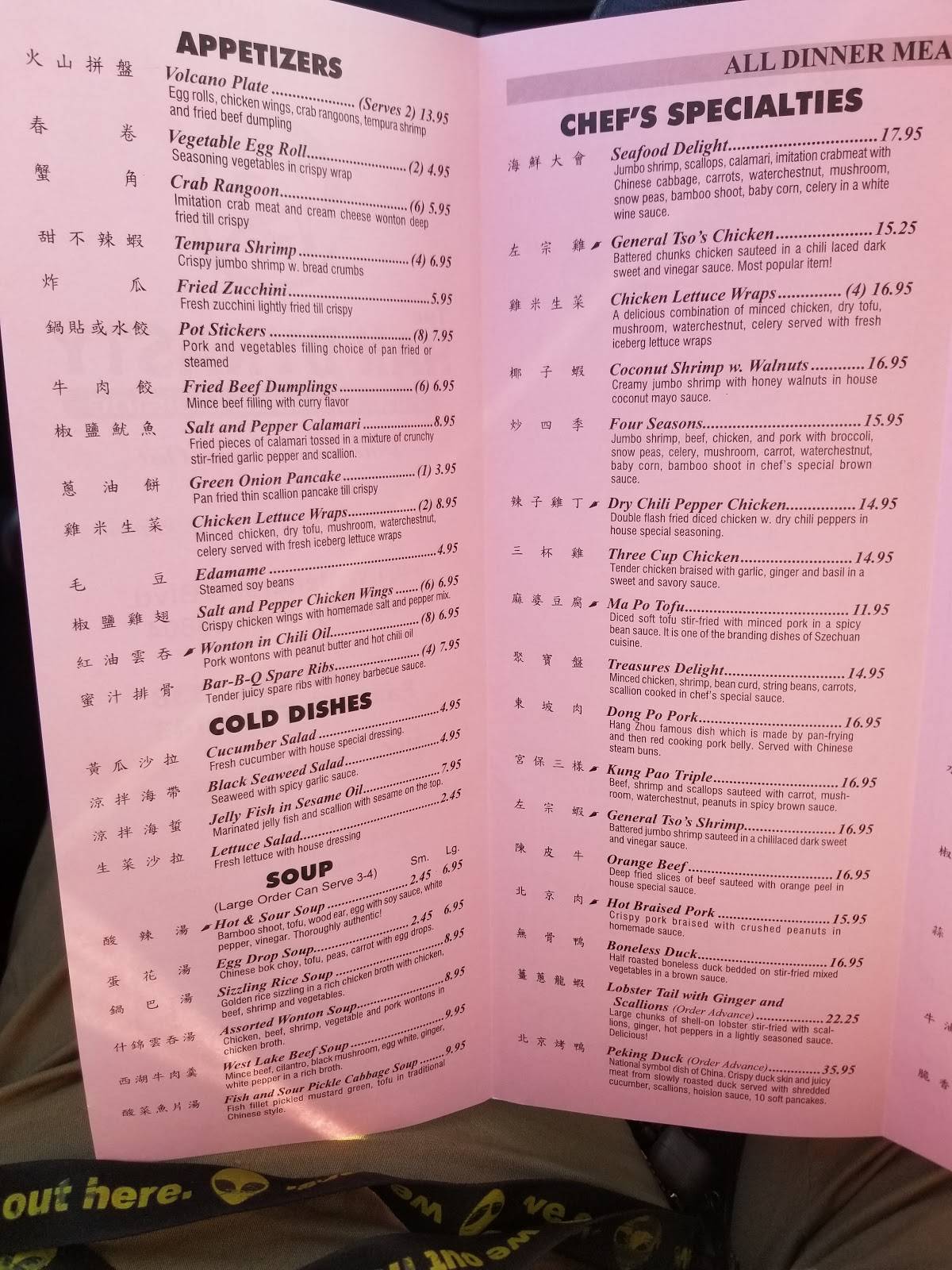 Menu at The Han Dynasty restaurant, Fort Wayne