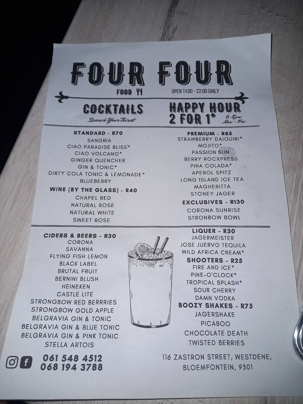 Menu at Four Four Bar & Restaurant, Bloemfontein