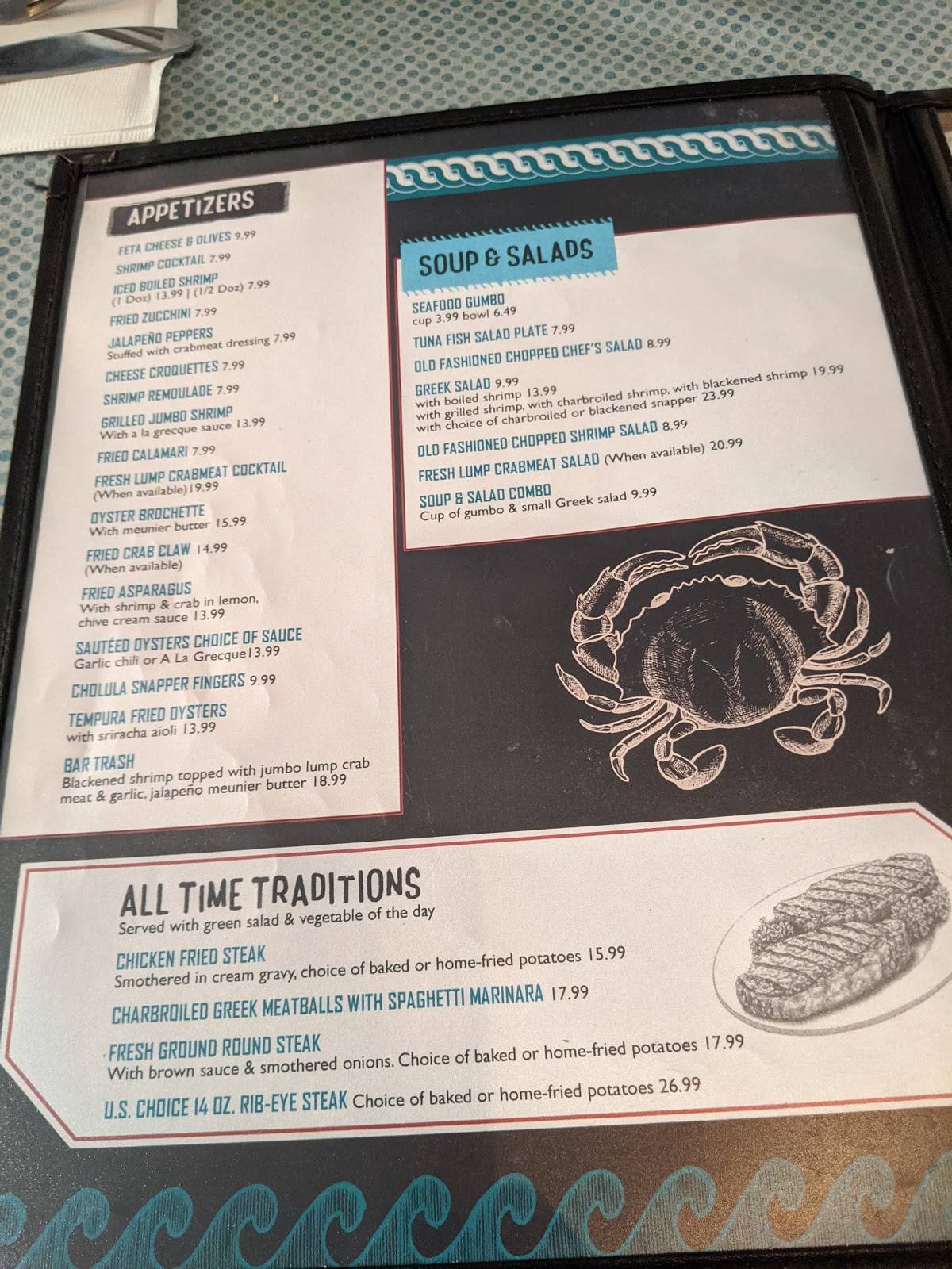 Menu at Red Snapper Inn restaurant, Surfside Beach