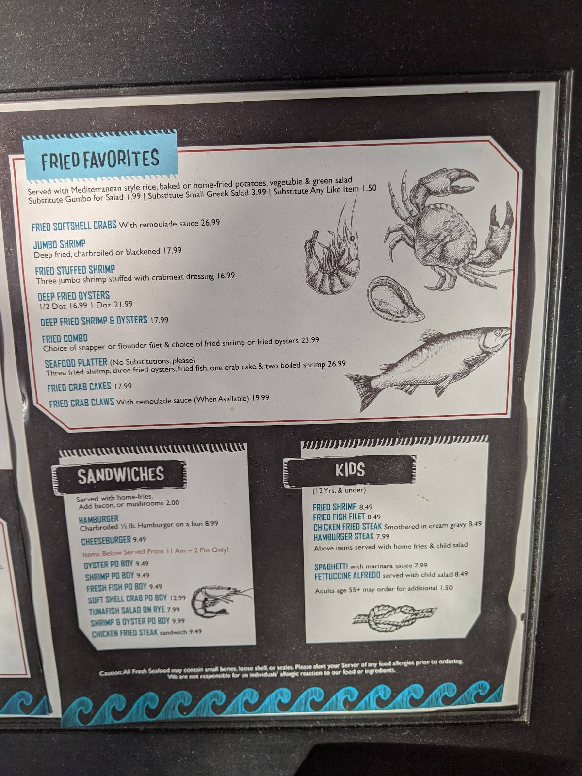 Menu at Red Snapper Inn restaurant, Surfside Beach