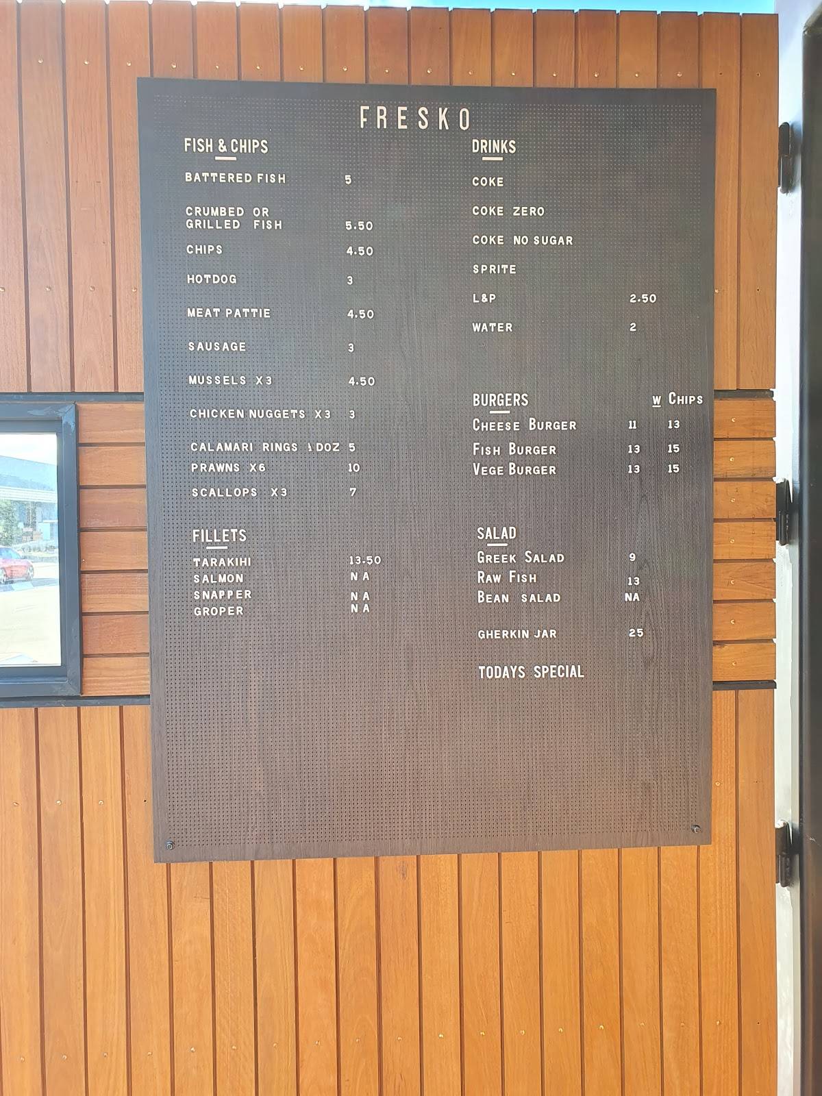 Menu at Fresko Fish & Chips / Fish Market restaurant, Wellington