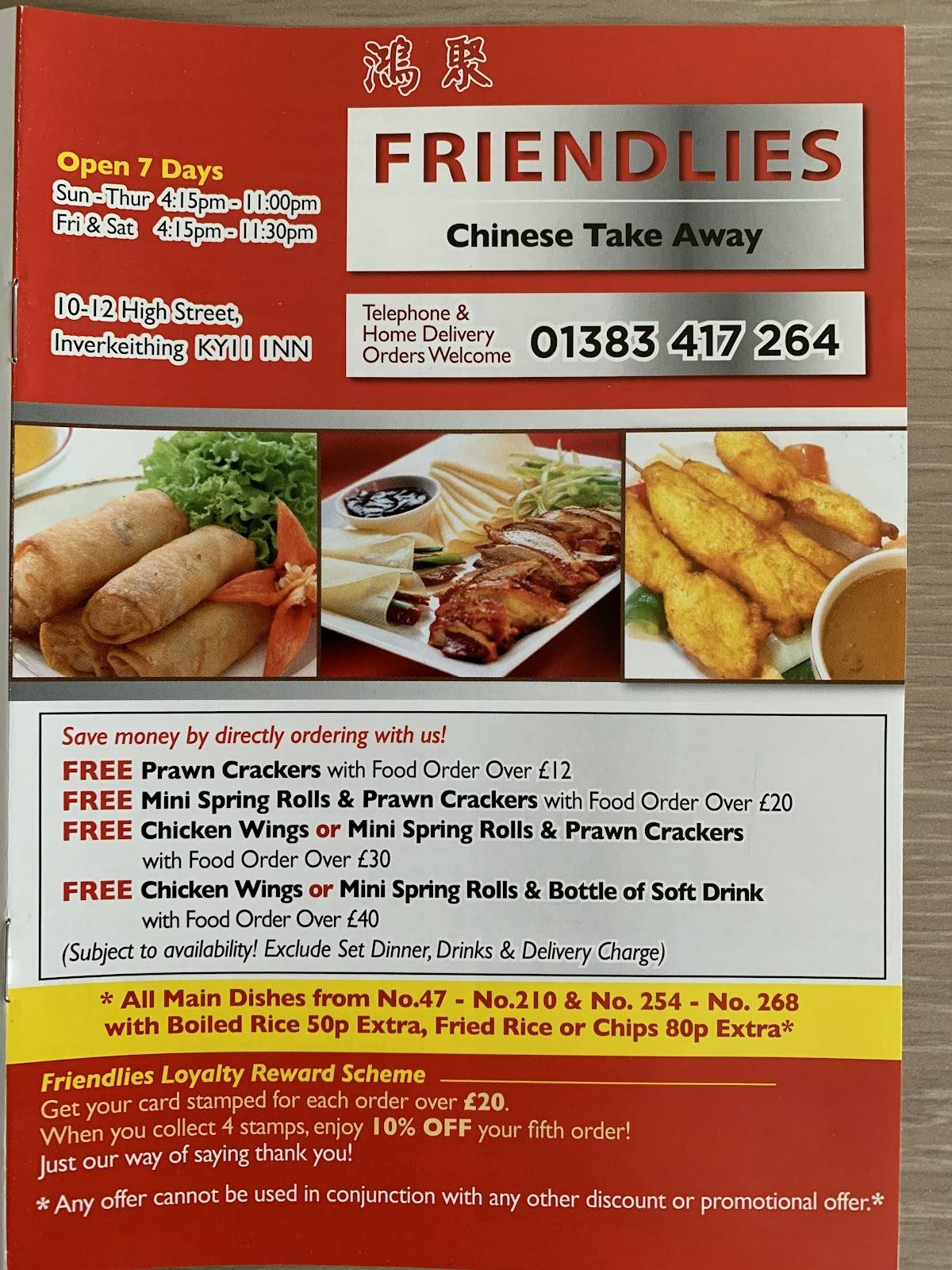 Menu at Friendlies fast food, Inverkeithing