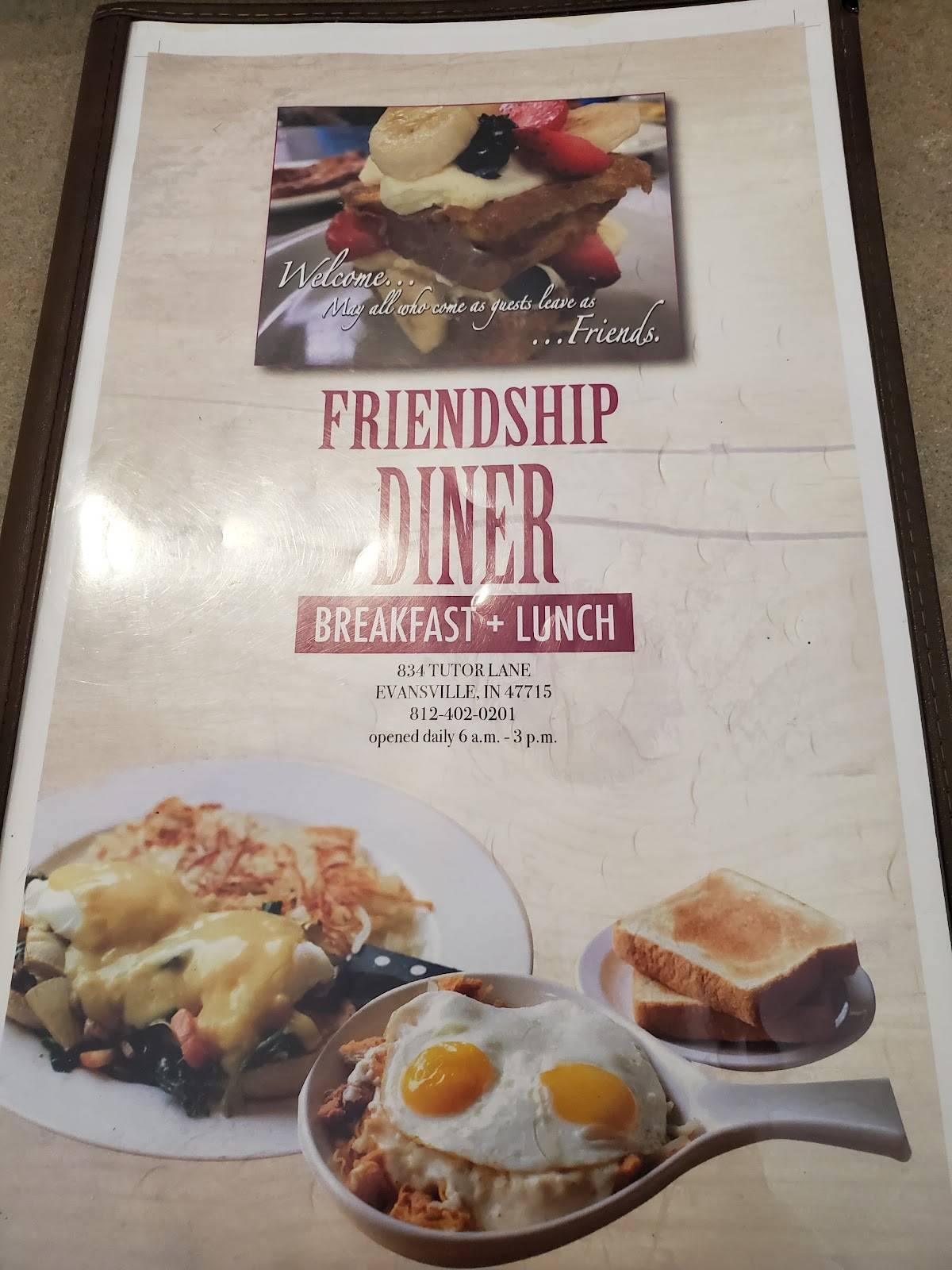 Menu at Friendship Diner restaurant, Evansville