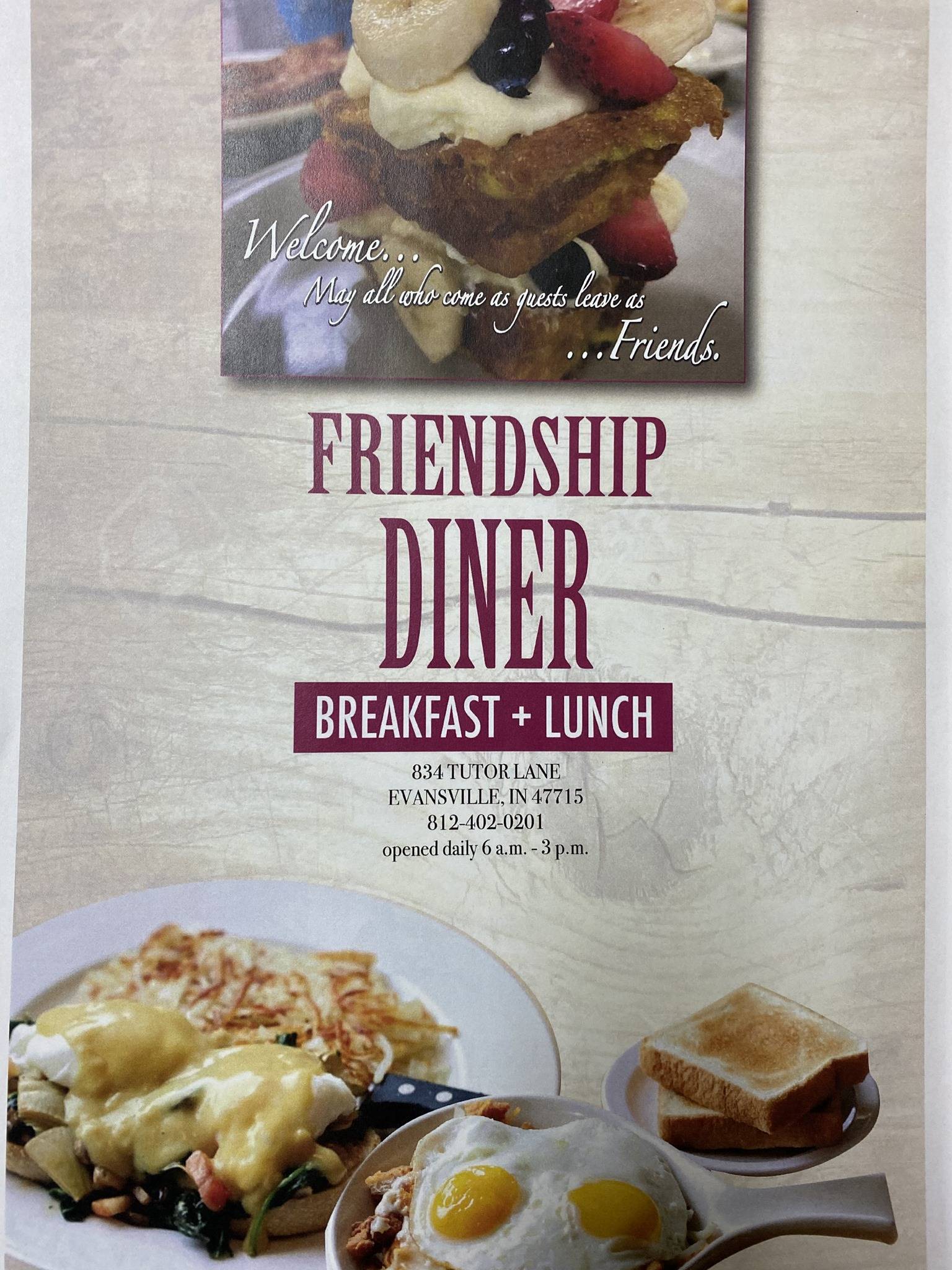 Menu at Friendship Diner restaurant, Evansville