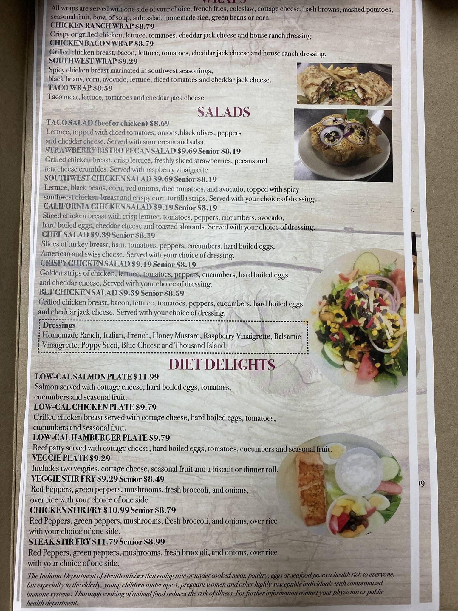 Menu at Friendship Diner restaurant, Evansville