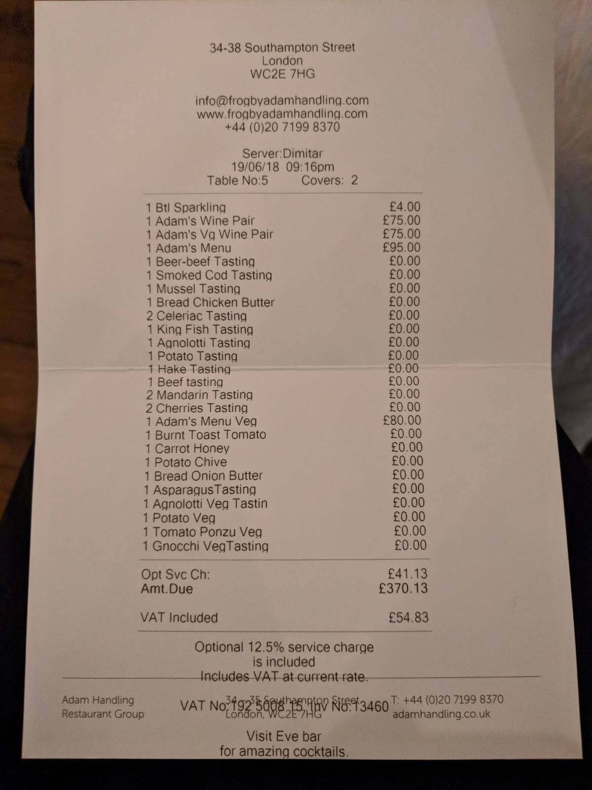 Menu at Frog by Adam Handling Restaurant Covent Garden, London