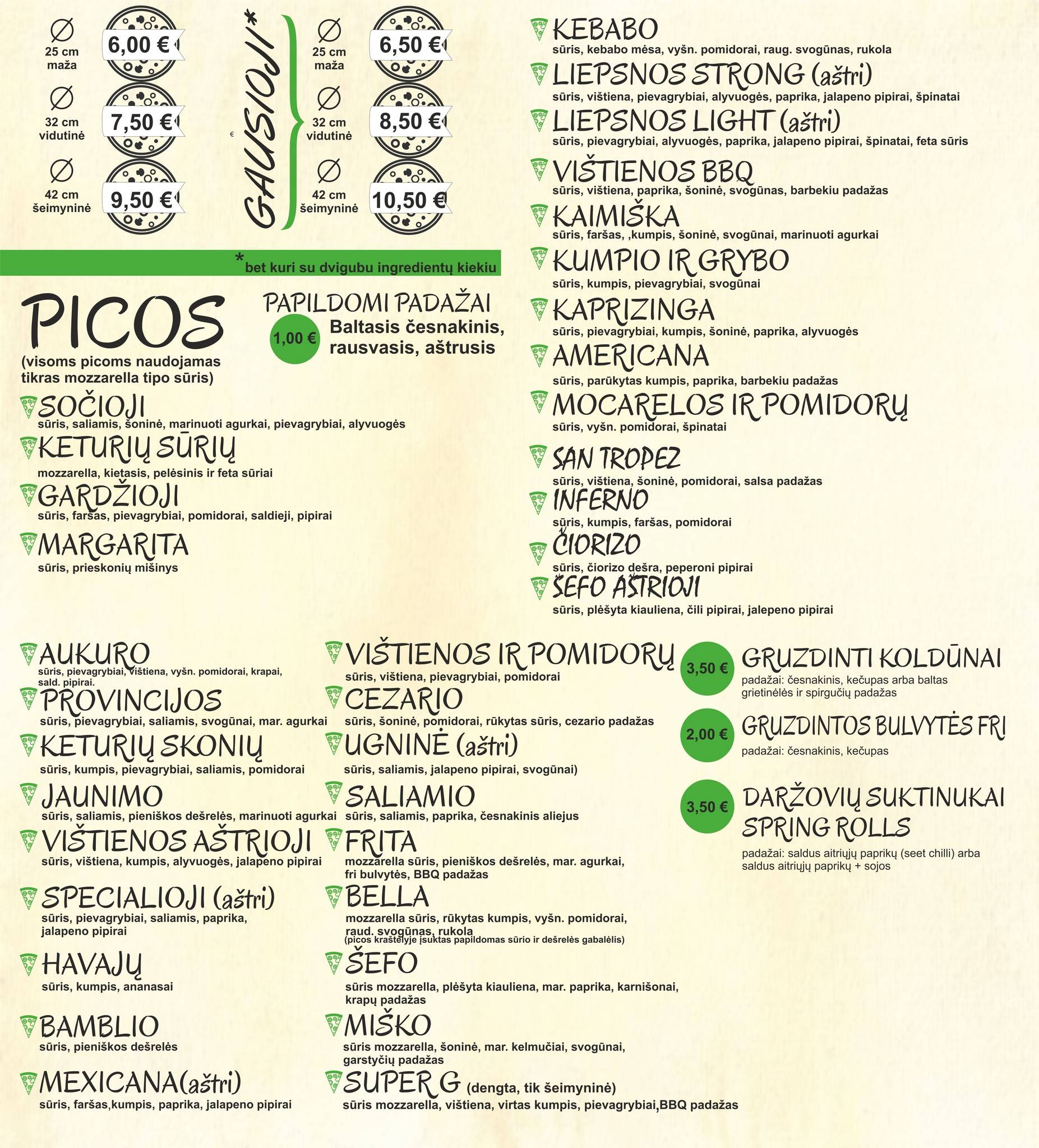 Menu at G Pica restaurant, Kelmė