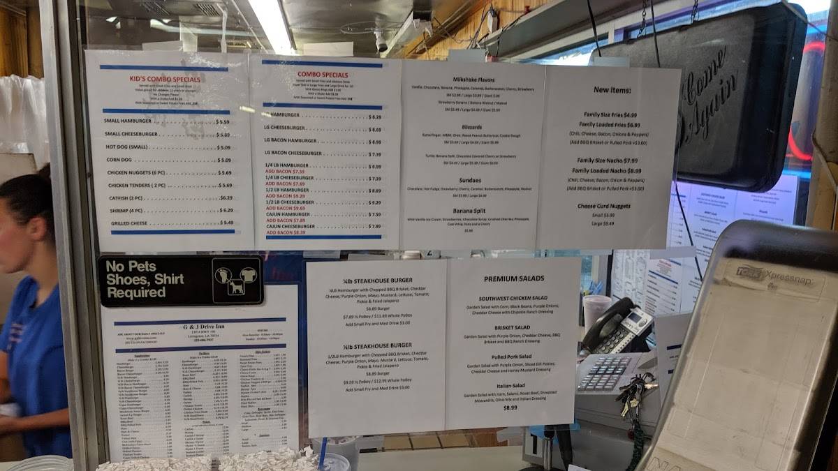 Menu at G & J Drive Inn cafe, Livingston