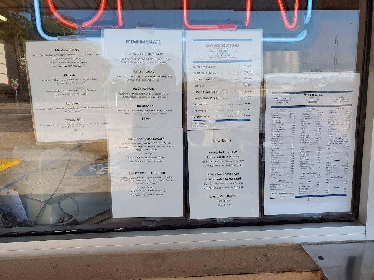 Menu at G & J Drive Inn cafe, Livingston