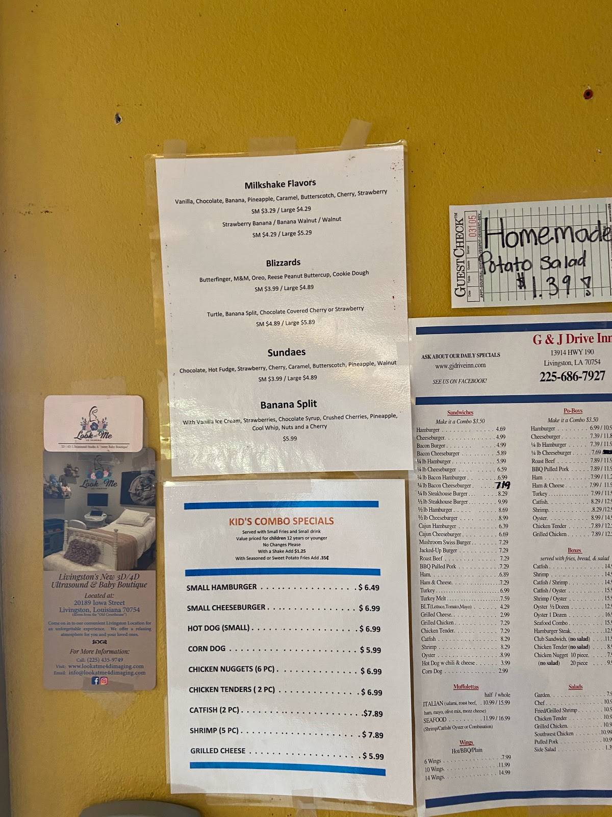 Menu at G & J Drive Inn cafe, Livingston