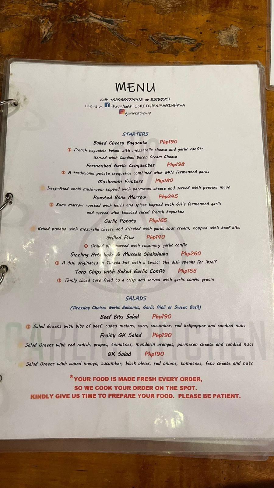 Menu at Garlic Kitchen restaurant, Quezon City