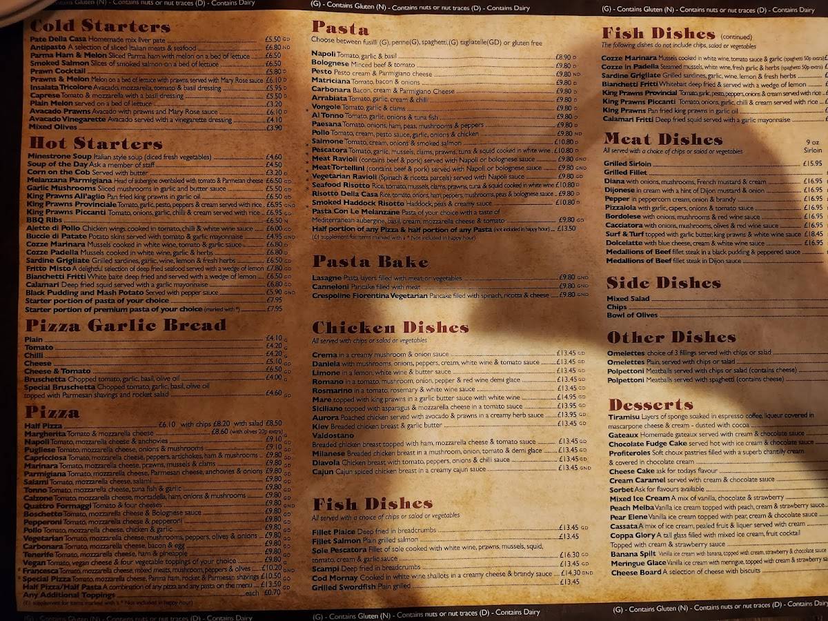 Menu at Pizzeria Francesca, Newcastle upon Tyne