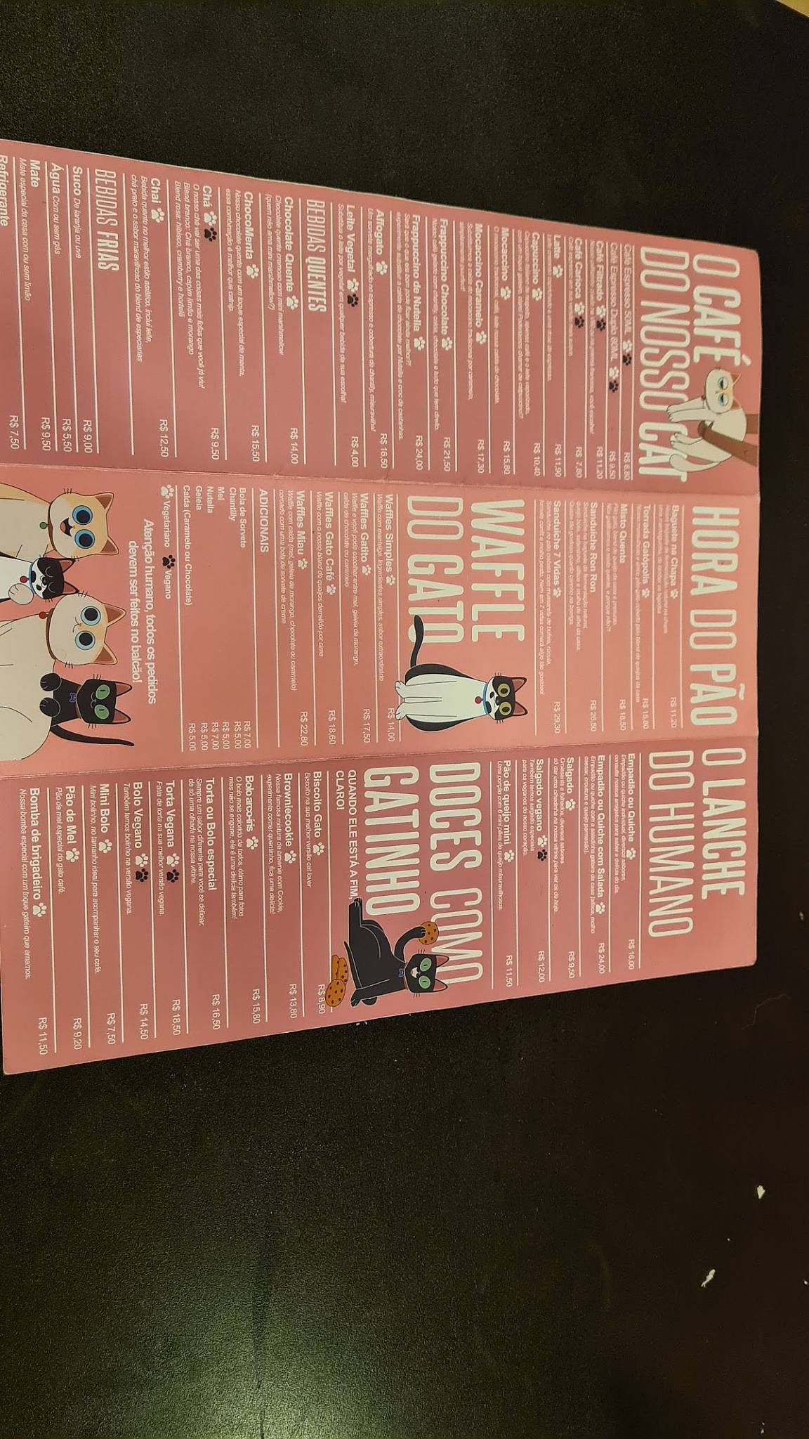 Menu em Gato Café, Rio de Janeiro