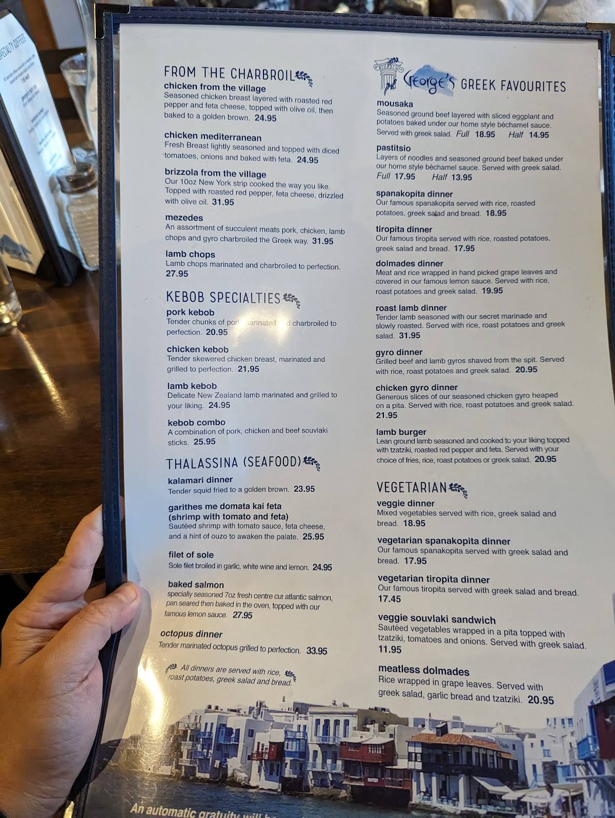 Menu at George's Greek Village restaurant, St. Catharines, 535 Queenston St