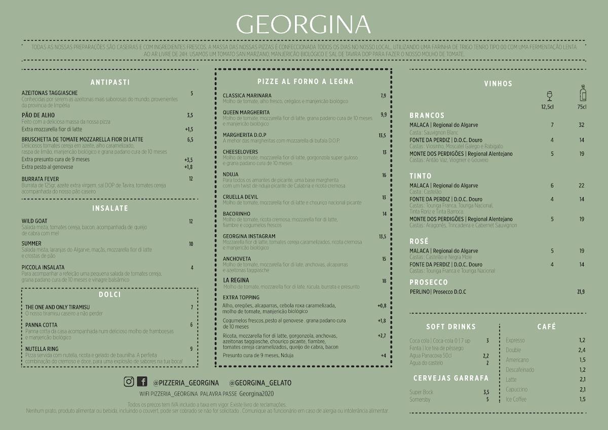 Menu em Georgina restaurante, Albufeira